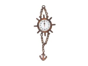 WOODEN SHIP WHEEL CHAIN CLOCK WITH ANCHOR - IH Casadecor