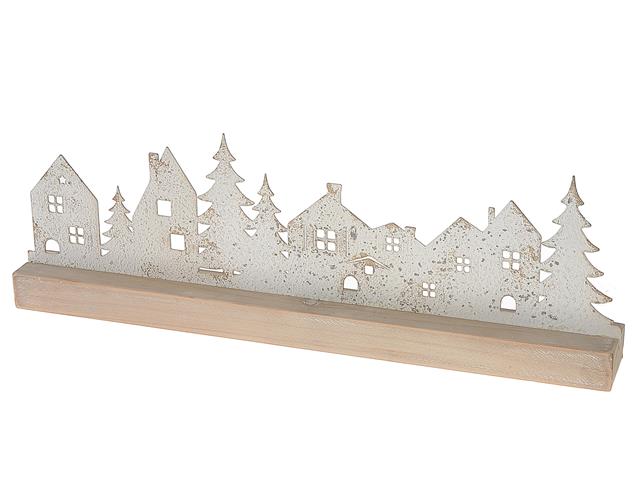 WHITE VILLAGE TABLE TOP DÉCOR WITH WOOD BASE - IH Casadecor